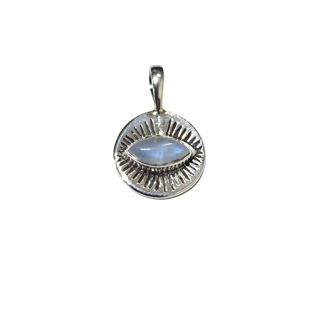 Rainbow Moonstone Eye - Sterling Silver Pendant (1.5cm) – Crystal Arcana